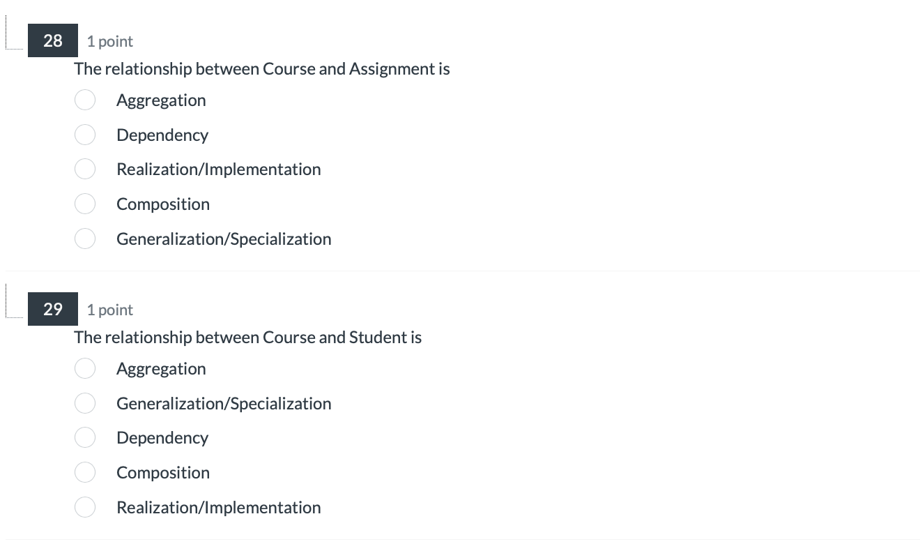Solved 28 1 point The relationship between Course and | Chegg.com