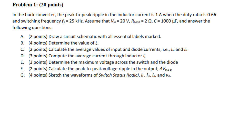 Solved Problem 1: (20 ﻿points)In the buck converter, the | Chegg.com