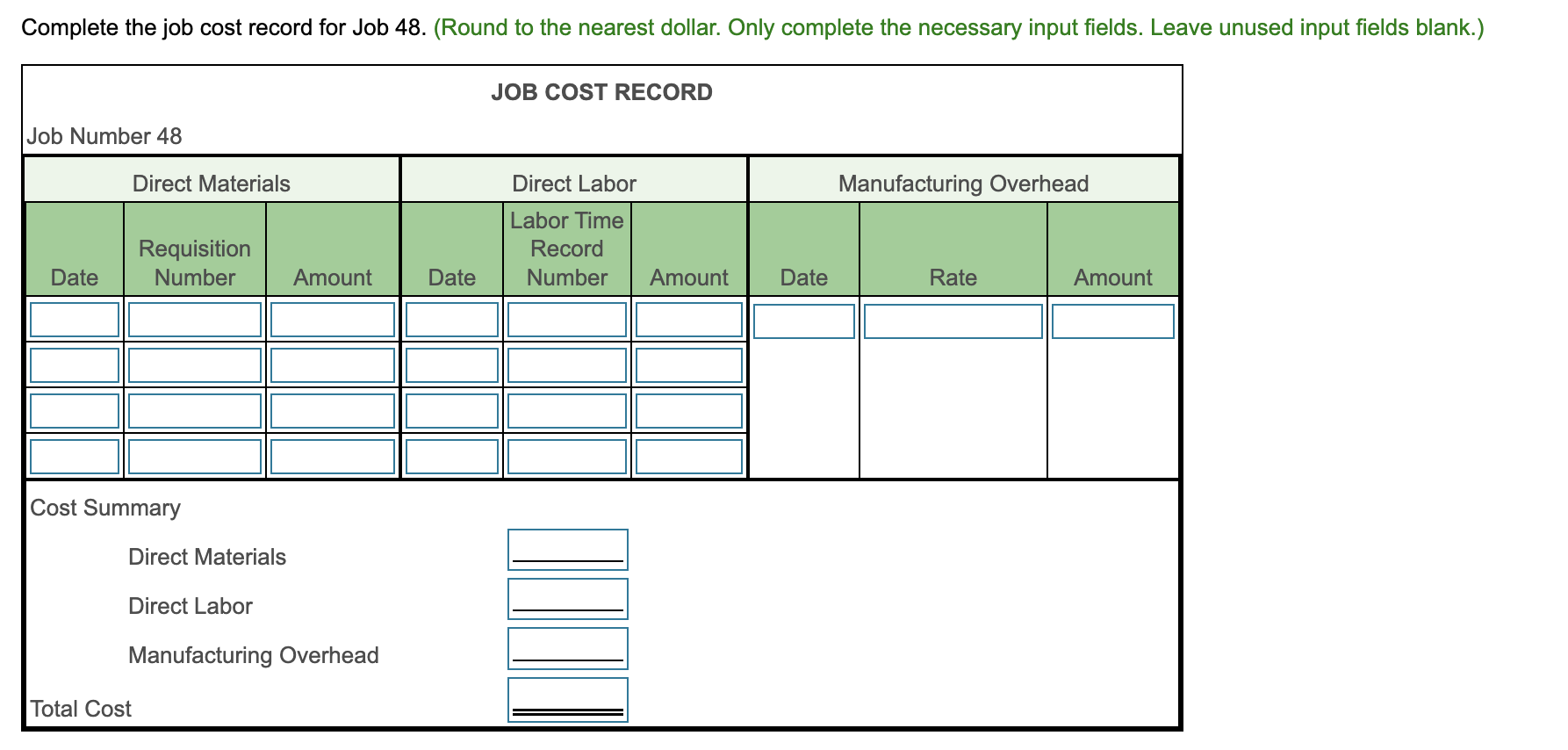 Solved Requirement Complete the job cost records for Jobs | Chegg.com