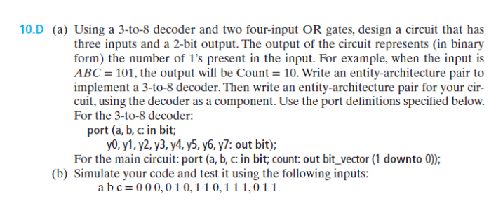 Solved 10.D (a) Using a 3-to-8 decoder and two four-input OR | Chegg.com