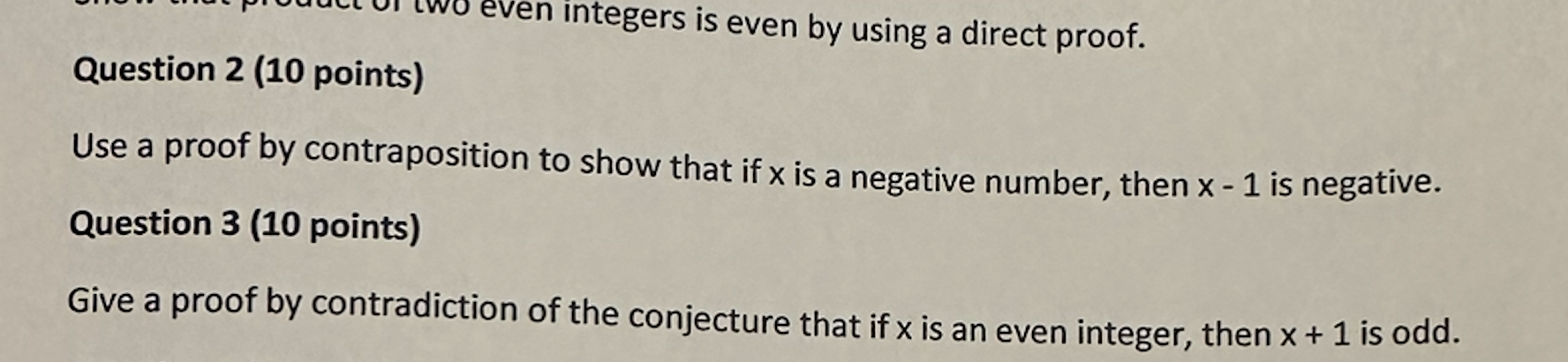 Solved Question 2 (10 points) Use a proof by contraposition | Chegg.com