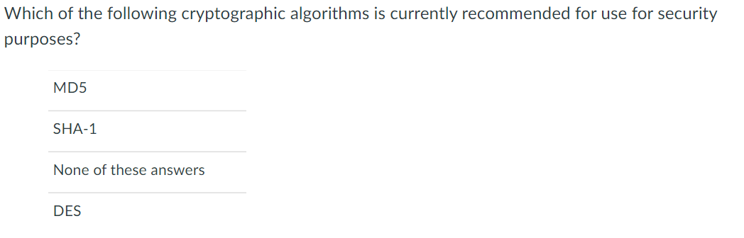 Solved Which of the following cryptographic algorithms is | Chegg.com
