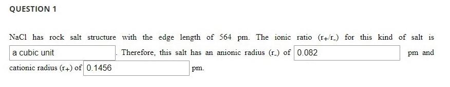 Solved QUESTION 1 Naci has rock salt structure with the edge | Chegg.com
