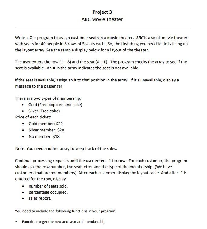 Solved Write a C++ program to assign customer seats in a | Chegg.com