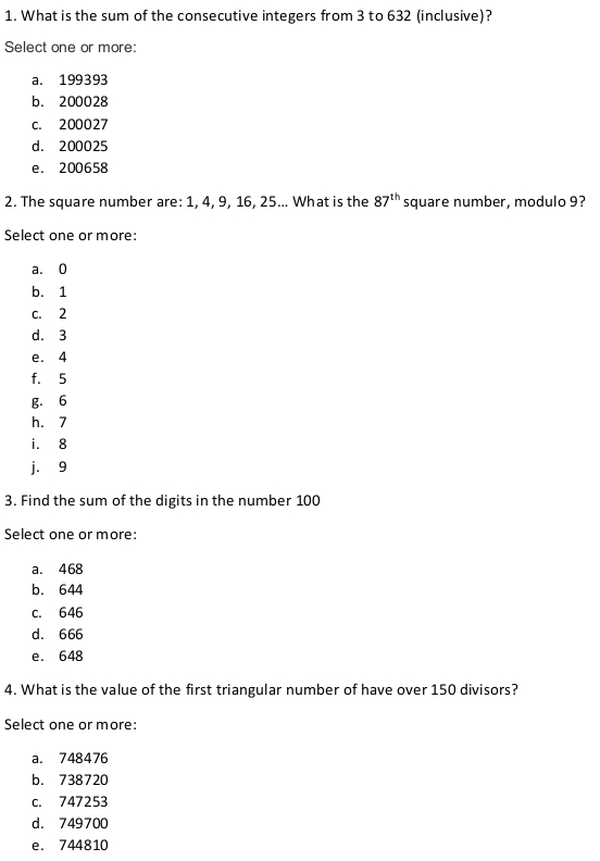 Solved 1. What is the sum of the consecutive integers from 3 | Chegg.com