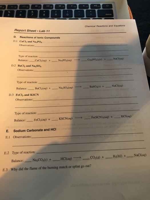 Solved Chemical Reactions and Equations Report Sheet-Lab 11 | Chegg.com