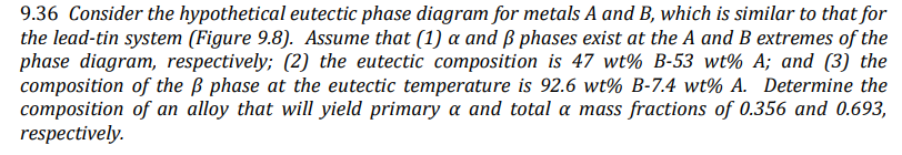 Solved 9.36 Consider the hypothetical eutectic phase diagram | Chegg.com