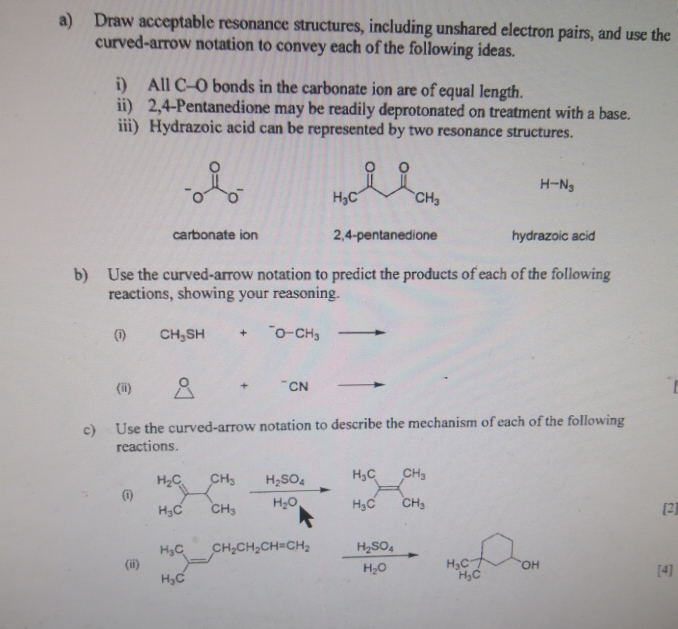 Solved a) Draw acceptable resonance structures, including | Chegg.com