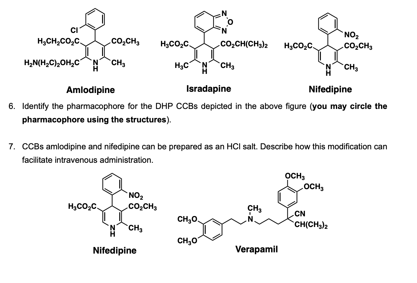 Amlodipine Isradapine Nifedipine 6. Identify the | Chegg.com