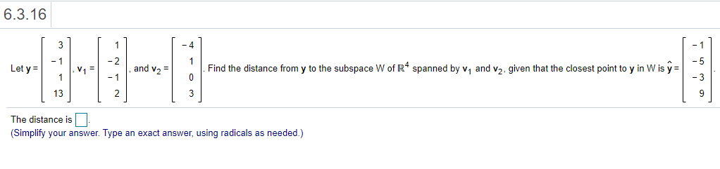 Solved Let y , , and . Find the distance from y to the | Chegg.com