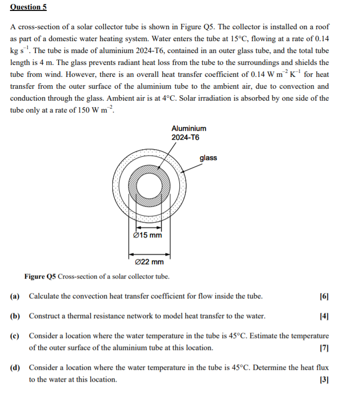 Question 5 A cross-section of a solar collector tube | Chegg.com