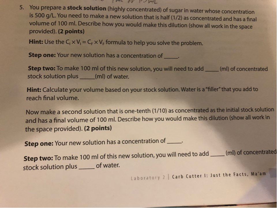 Solved 5. You prepare a stock solution (highly concentrated) | Chegg.com
