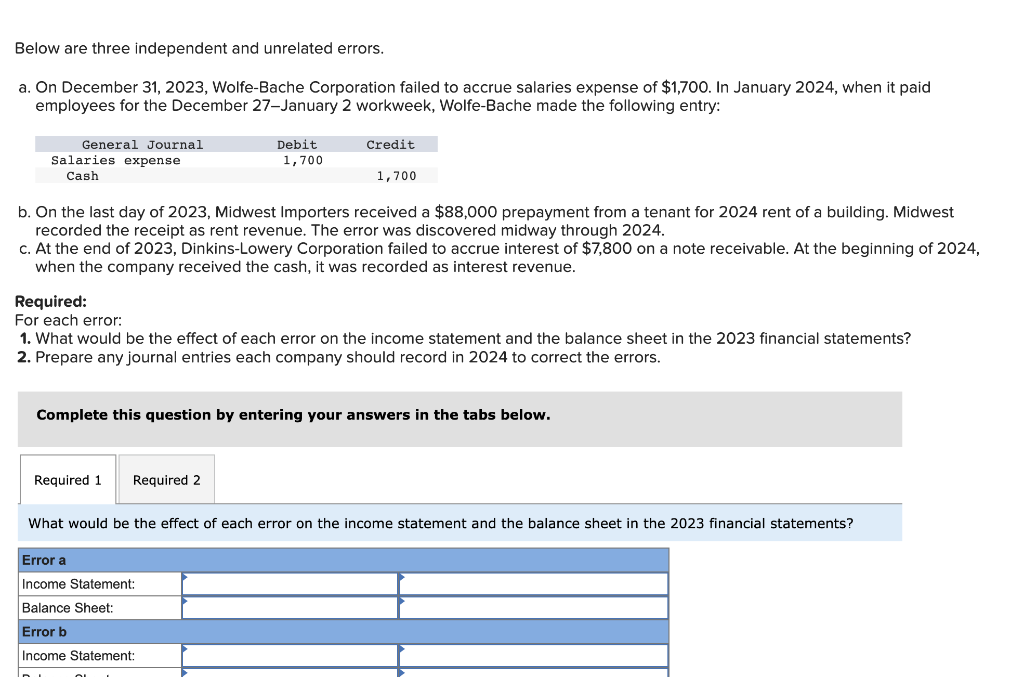 Solved Below are three independent and unrelated errors. a. | Chegg.com