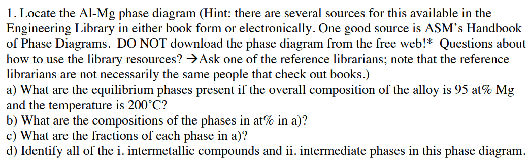1. Locate the Al-Mg phase diagram (Hint: there are | Chegg.com