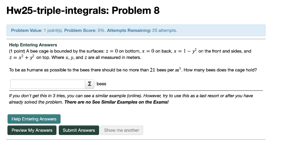 Solved Hw25-triple-integrals: Problem 8 Problem Value: 1 | Chegg.com
