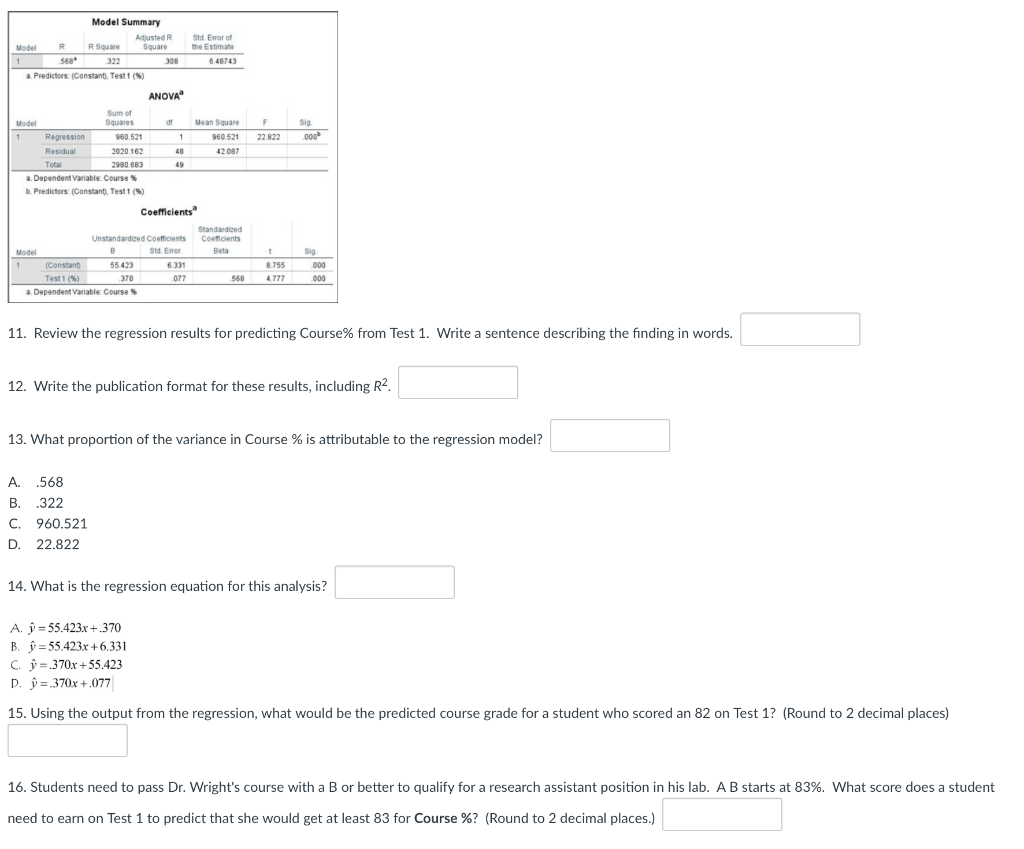 Solved Model Summary Adjusted Model R R Square Square 1 5689 | Chegg.com