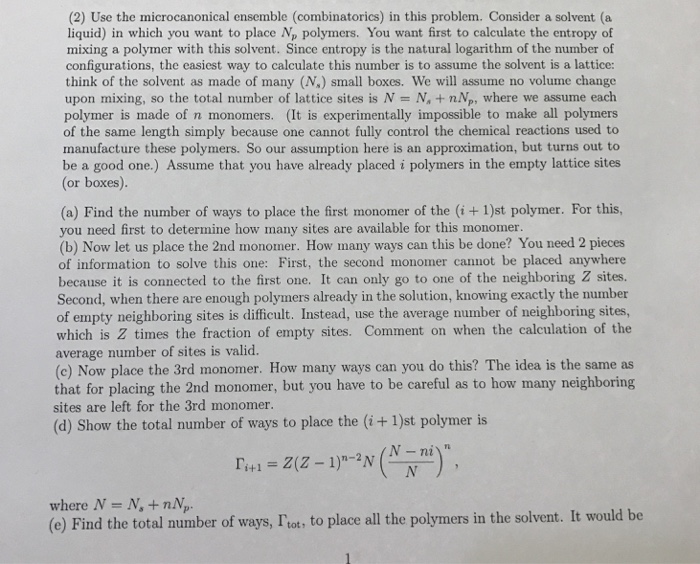 Solved (2) Use the microcanonical ensemble (combinatorics) | Chegg.com