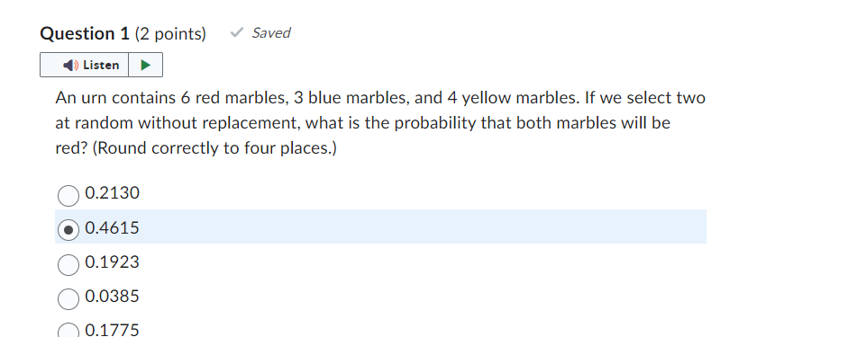 Solved An urn contains 6 red marbles, 3 blue marbles, and 4 | Chegg.com
