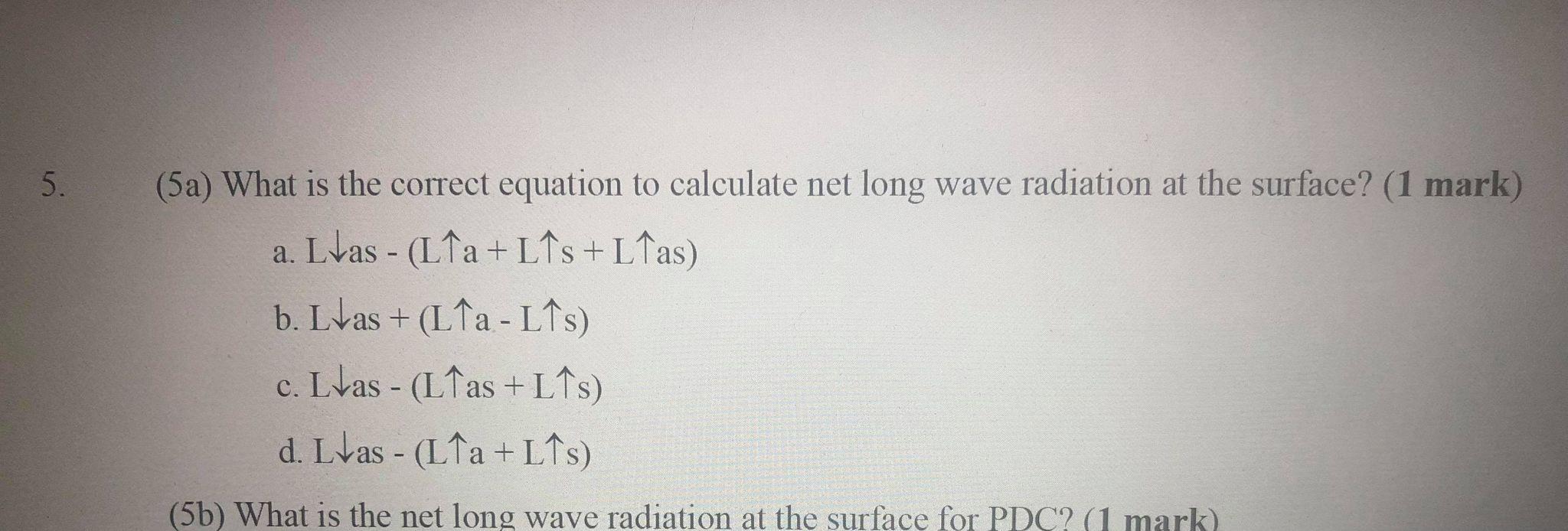 Solved 5. (5a) What is the correct equation to calculate net | Chegg.com