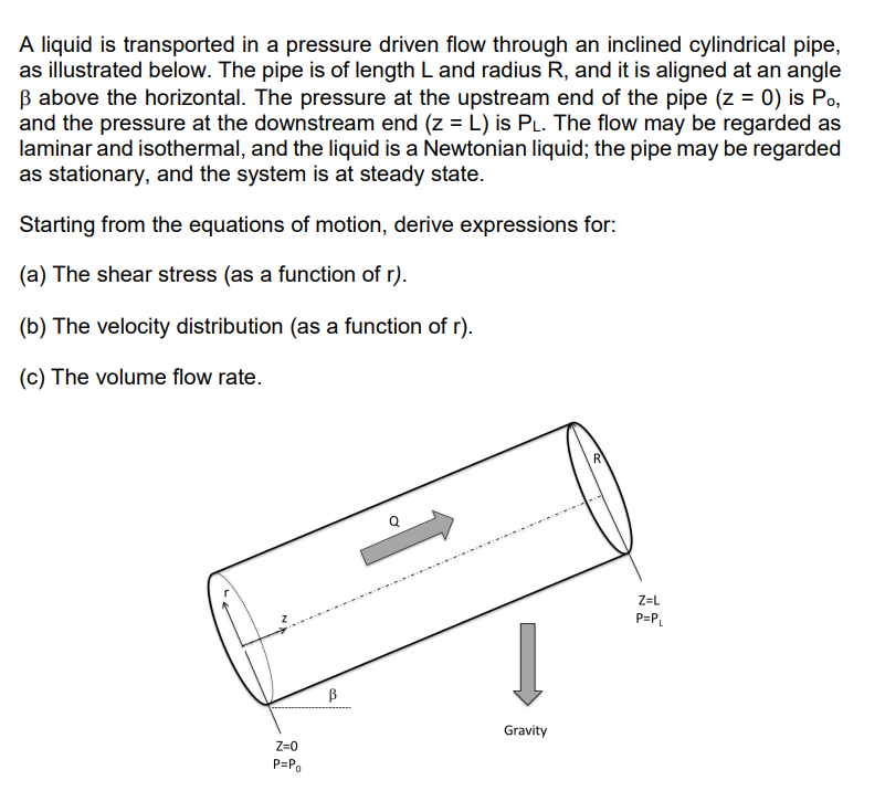 Solved A liquid is transported in a pressure driven flow | Chegg.com