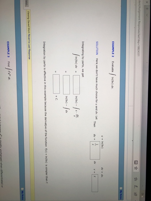 Solved t?dep 18824331 EXAMPLE 2 Evaluate In(9x) dx. u = | Chegg.com