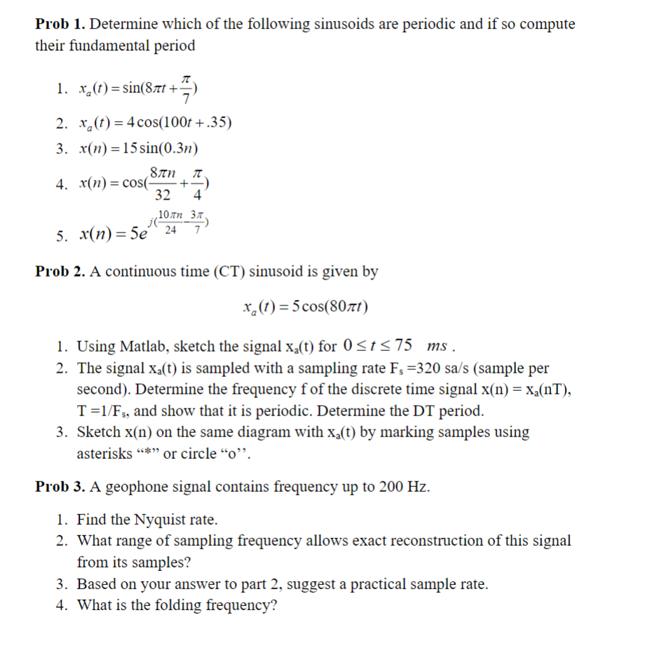Solved Prob 1. Determine which of the following sinusoids | Chegg.com