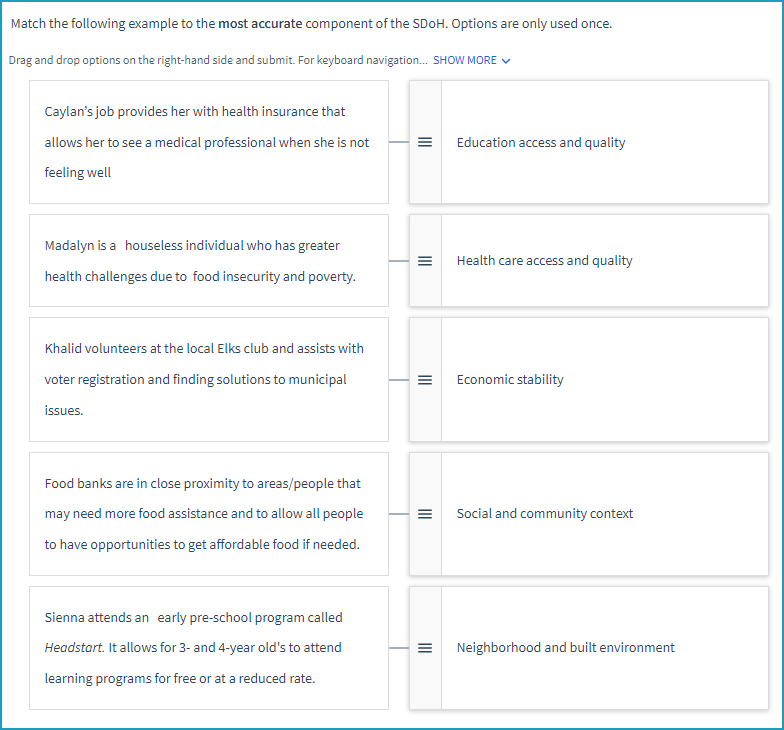 Solved Match the following example to the most accurate | Chegg.com