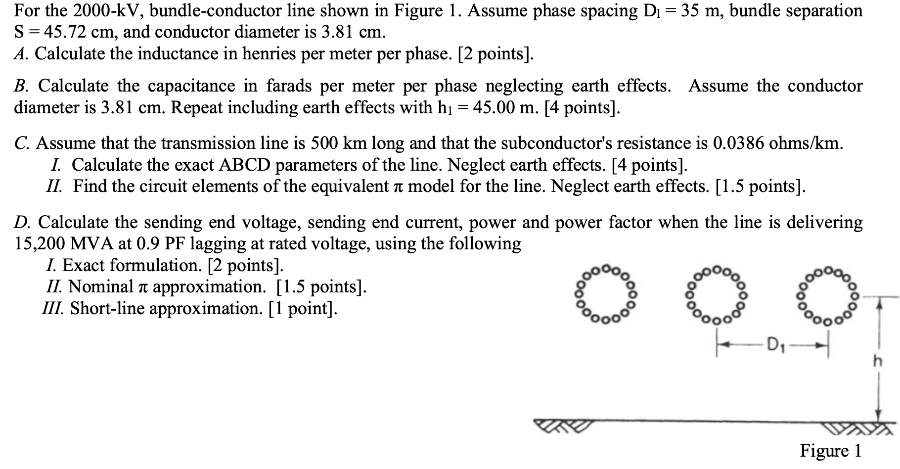 Solved For the 2000-kV, bundle-conductor line shown in | Chegg.com