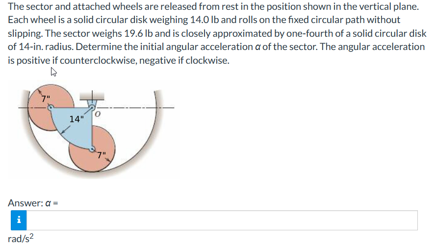 Solved The sector and attached wheels are released from rest | Chegg.com