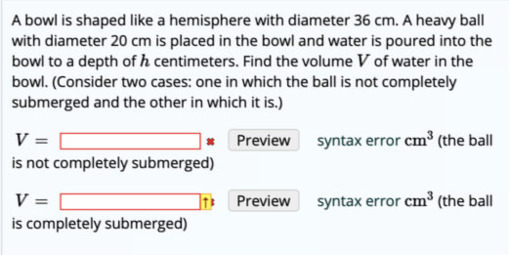 Solved A bowl is shaped like a hemisphere with diameter 36 | Chegg.com