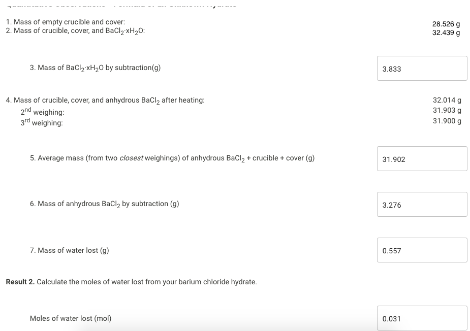 Solved 1. Mass of empty crucible and cover: 2. Mass of | Chegg.com