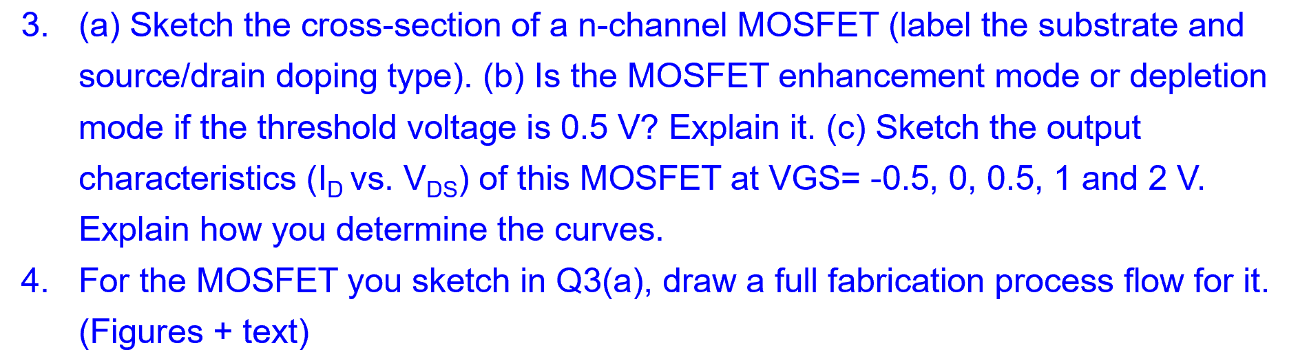 Solved 3. (a) Sketch the cross-section of a n-channel MOSFET | Chegg.com