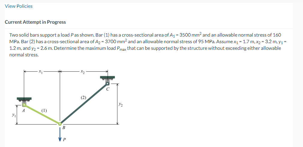 Solved Two solid bars support a load P as shown. Bar (1) has | Chegg.com