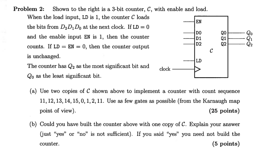 Solved Problem 2: , ﻿Shown to the right is a 3-bit counter, | Chegg.com