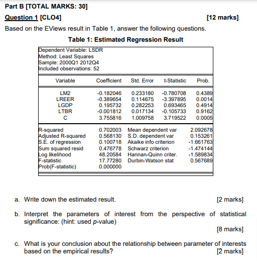 Solved Part B [TOTAL MARKS: 30] Question 1 [CLO4] Based on | Chegg.com