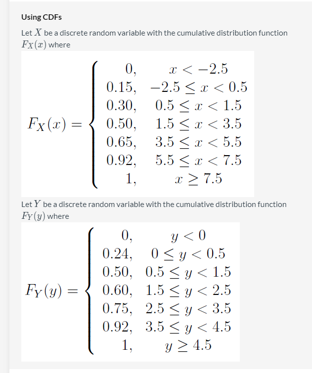 Solved Using CDFs Let X be a discrete random variable with | Chegg.com