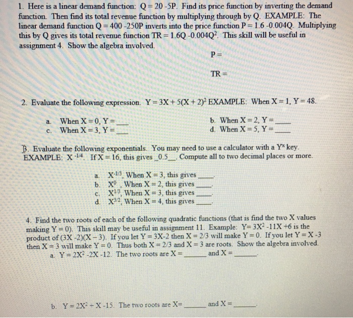 Solved 1. Here is a linear demand function: Q 20-5P. Find | Chegg.com