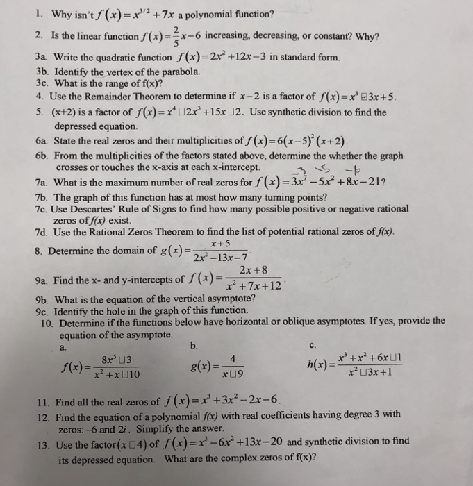 Solved 1. Why isn't s(x)+7x a polynomial function? 2. Is the | Chegg.com