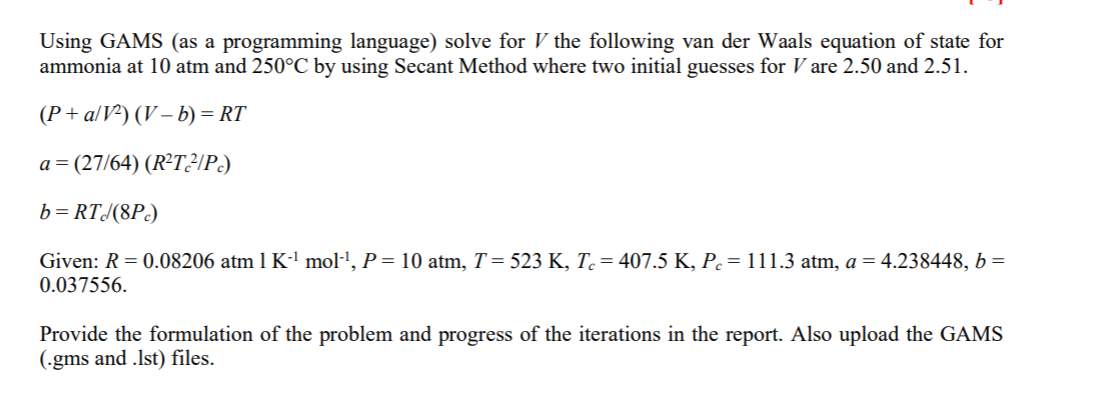 Using GAMS (as a programming language) solve for V | Chegg.com