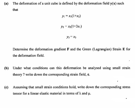 Solved a) The deformation of a unit cube is defined by the | Chegg.com