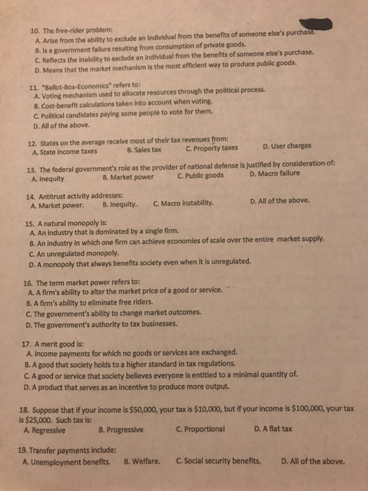 Solved 10. The free-rider problem; A. Arise from the ability | Chegg.com