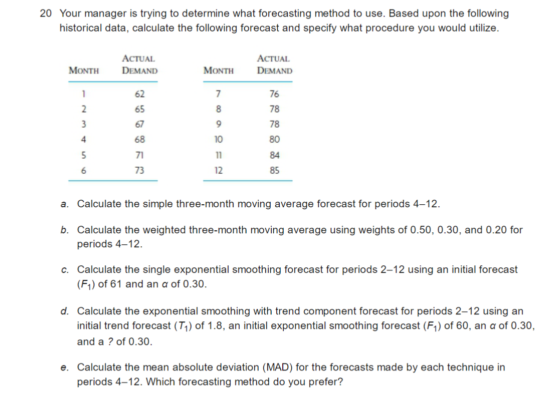 Solved Your manager is trying to determine what forecasting | Chegg.com
