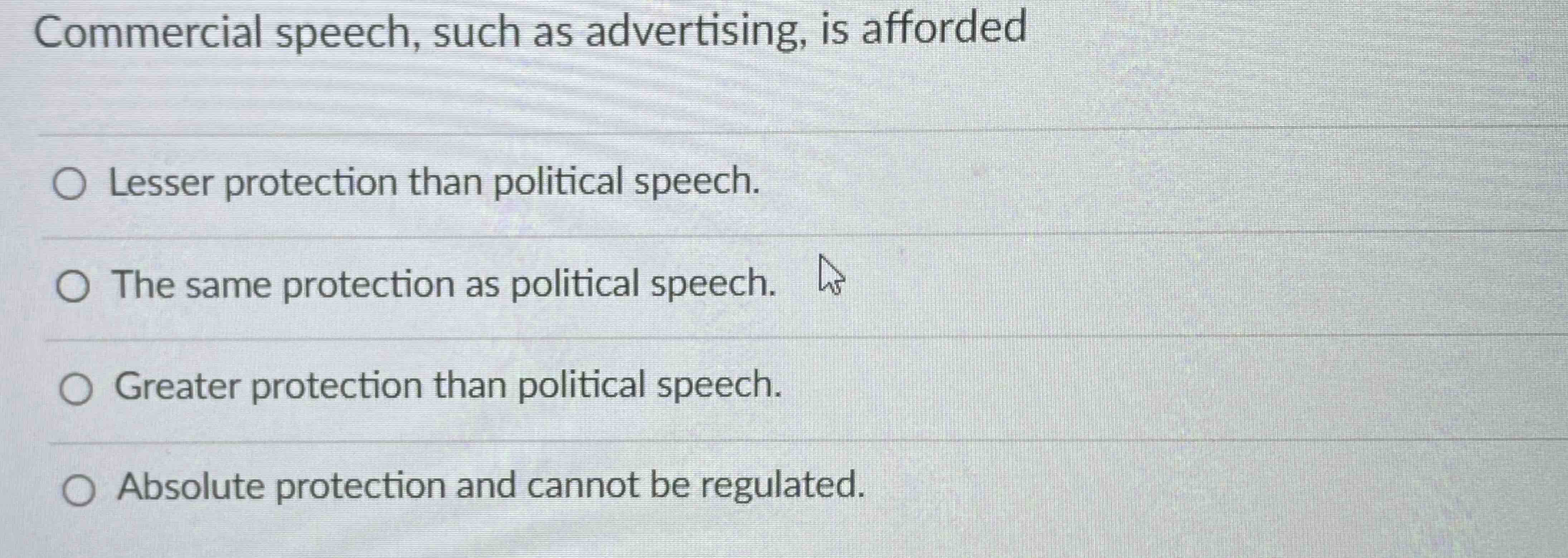 Solved Commercial speech, such as advertising, is | Chegg.com