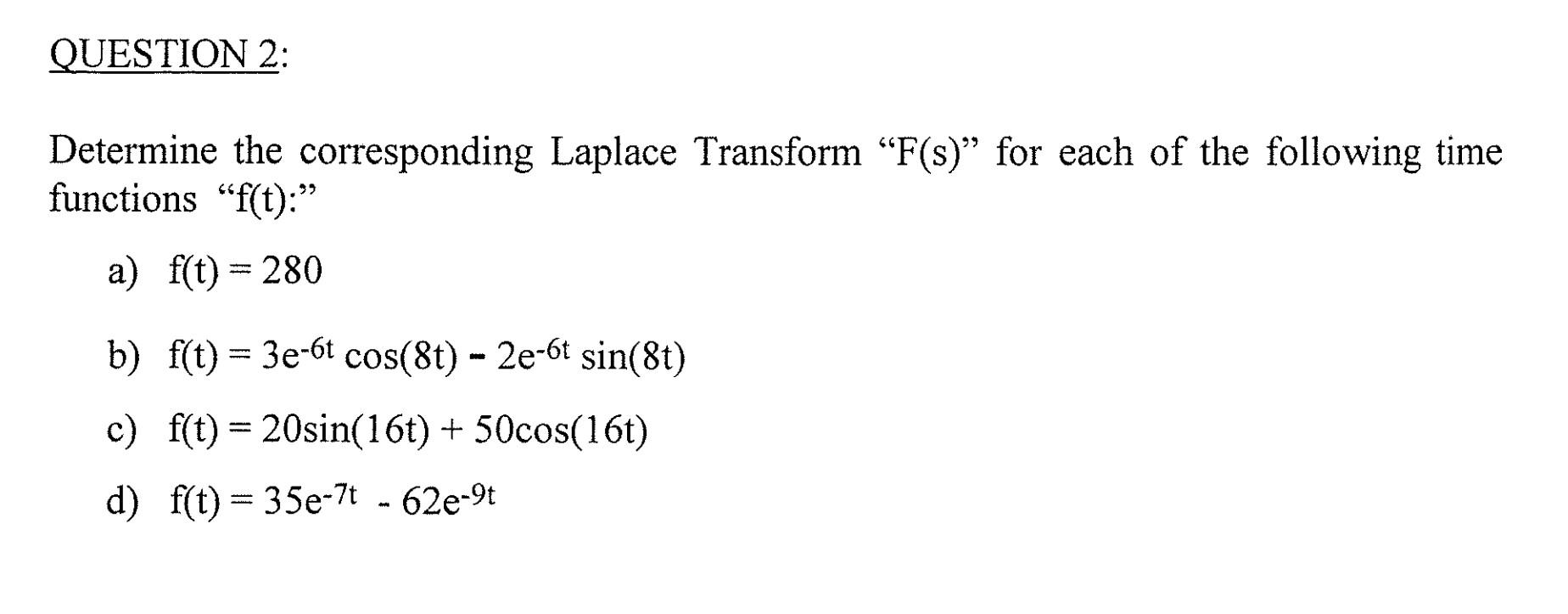 Solved Determine the corresponding Laplace Transform "F(s)" | Chegg.com