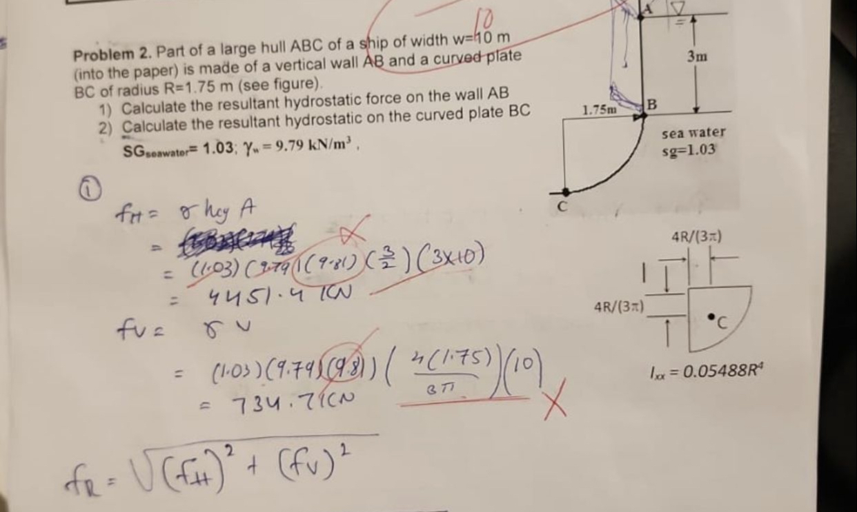 Solved Problem 2. Part of a large hull ABC of a ship of | Chegg.com