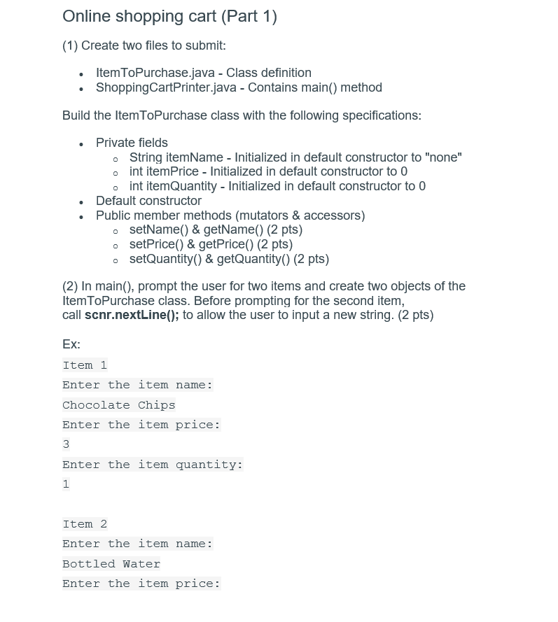 Solved Online shopping cart (Part 1) (1) Create two files to | Chegg.com