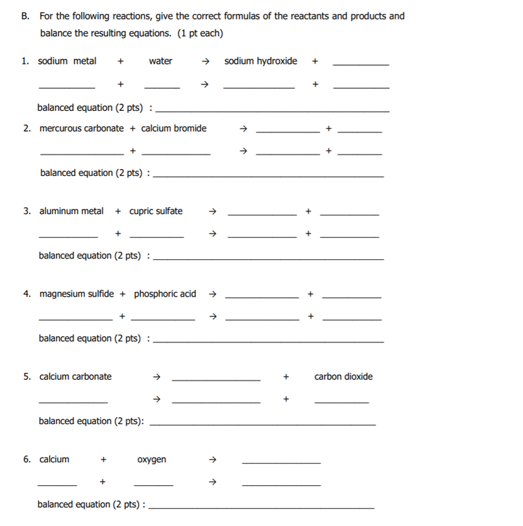 Solved PREDICTING AND BALANCING CHEMICAL EQUATIONS A. Given | Chegg.com