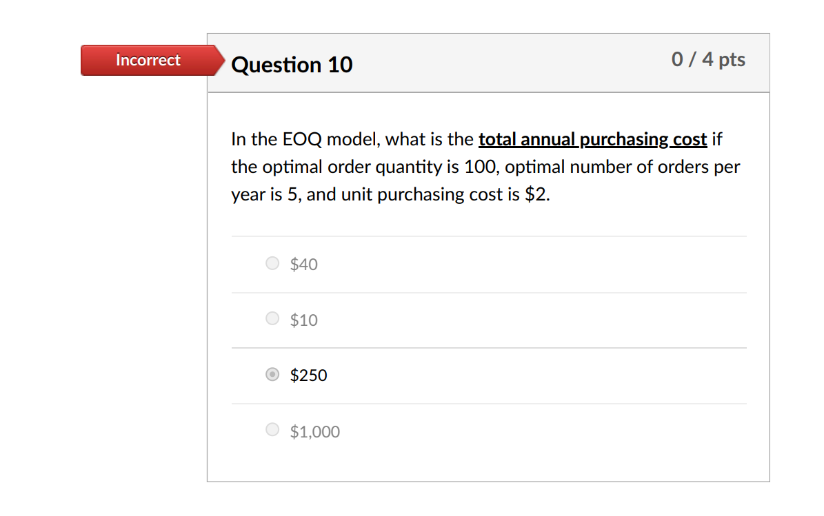 Solved In the EOQ model, what is the total annual purchasing | Chegg.com