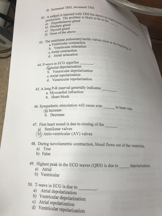 Solved d) Increased TRH, increased TSH 42. A subject is | Chegg.com