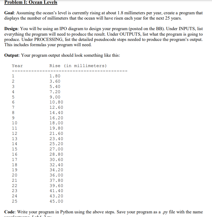 Solved Problem I: Ocean Levels Goal: Assuming the ocean's | Chegg.com